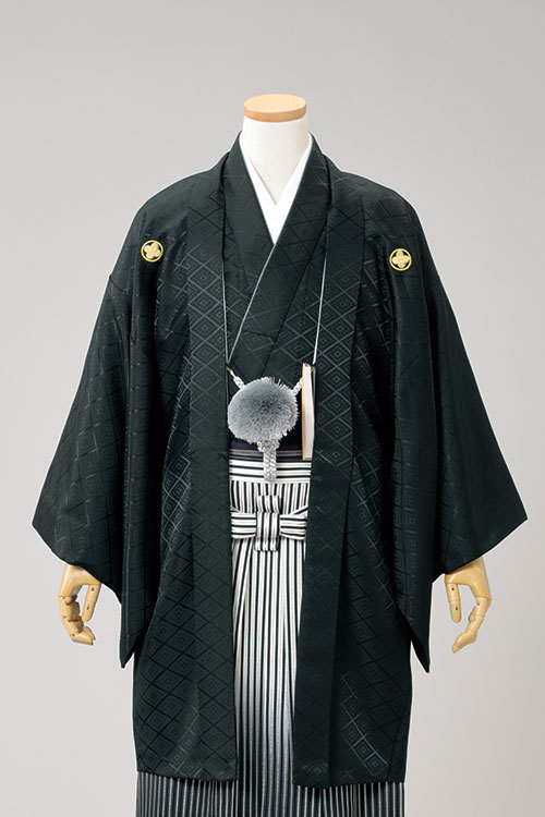 【単品レンタル】男子紋服レンタル着物121_165黒りんず（身長165cm前後対応商品）｜晴れ着の丸昌 池袋店 レンタルサイト